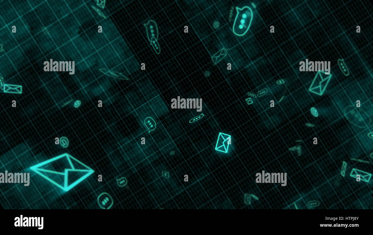 3d illustration of Computer internet Email transfer concept on a dark ...