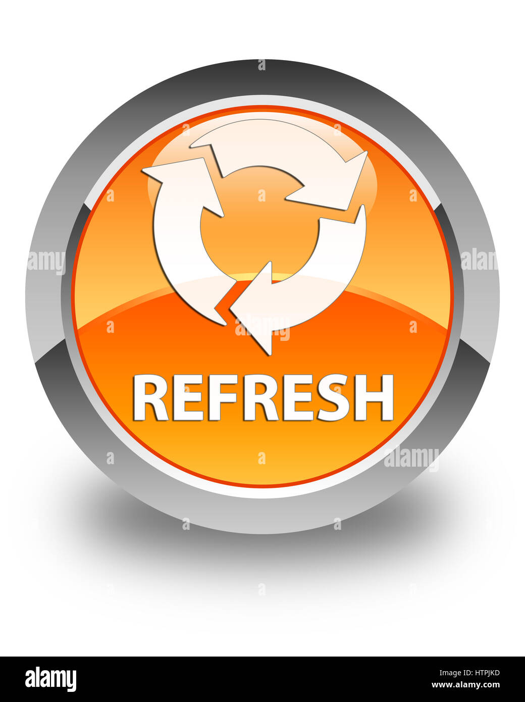Refresh isolated on glossy orange round button abstract illustration ...