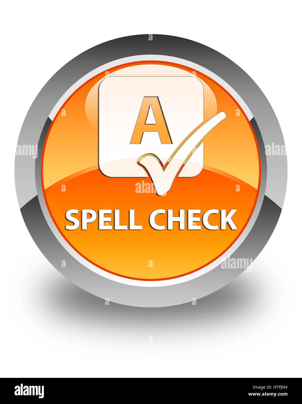 Spell check isolated on glossy orange round button abstract ...