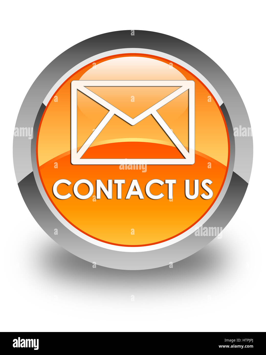 Contact us (email icon) isolated on glossy orange round button abstract ...