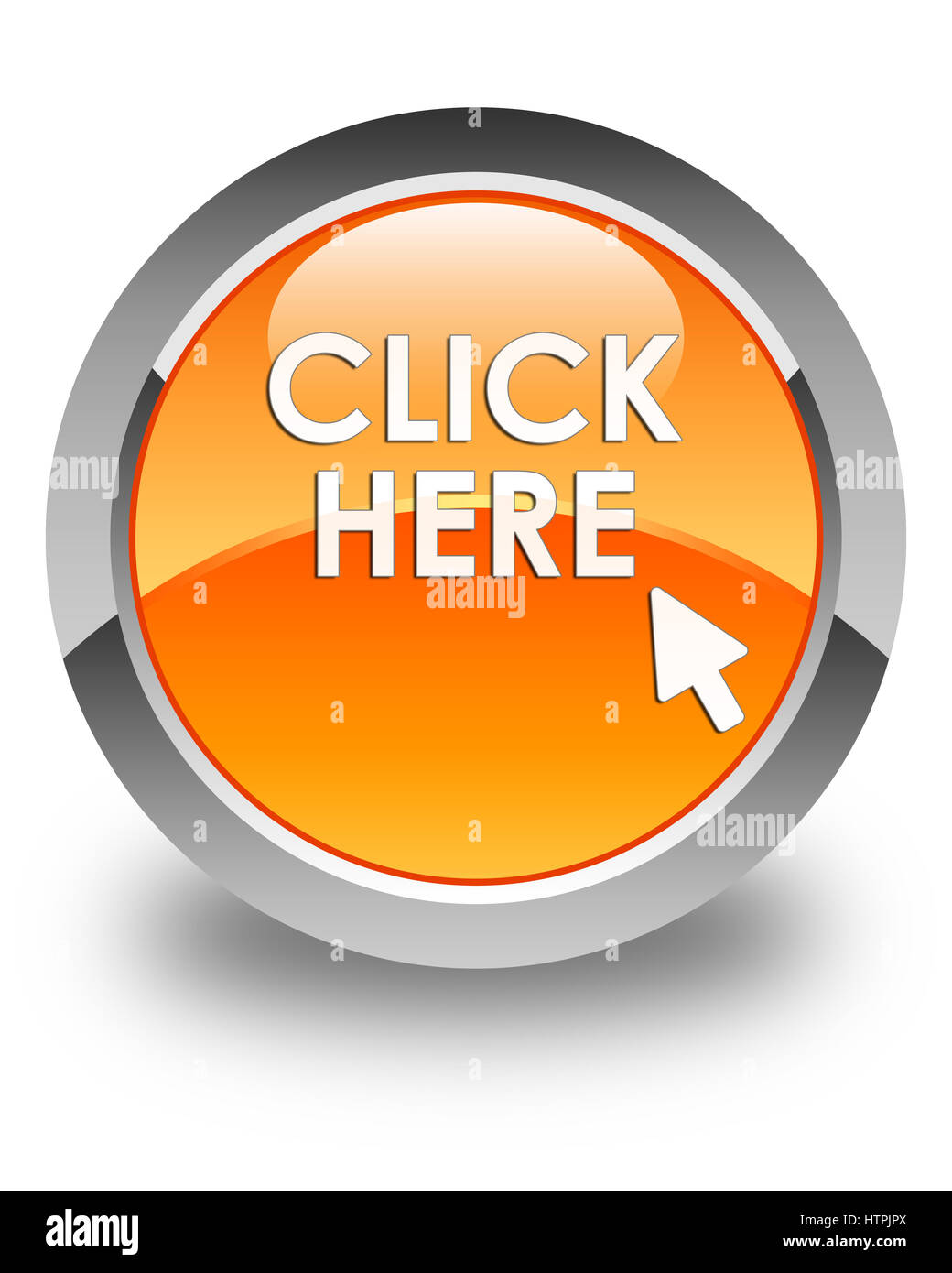 Click here isolated on glossy orange round button abstract illustration ...