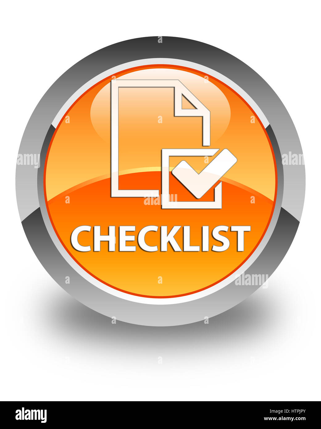 Checklist isolated on glossy orange round button abstract illustration ...
