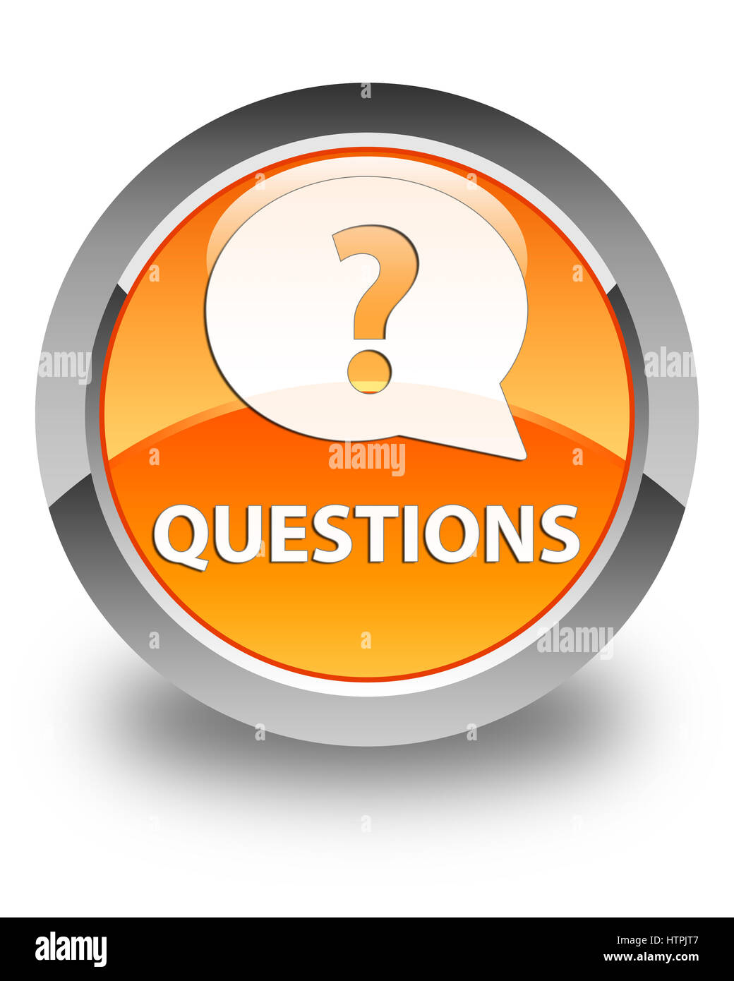 Questions (bubble icon) isolated on glossy orange round button abstract ...