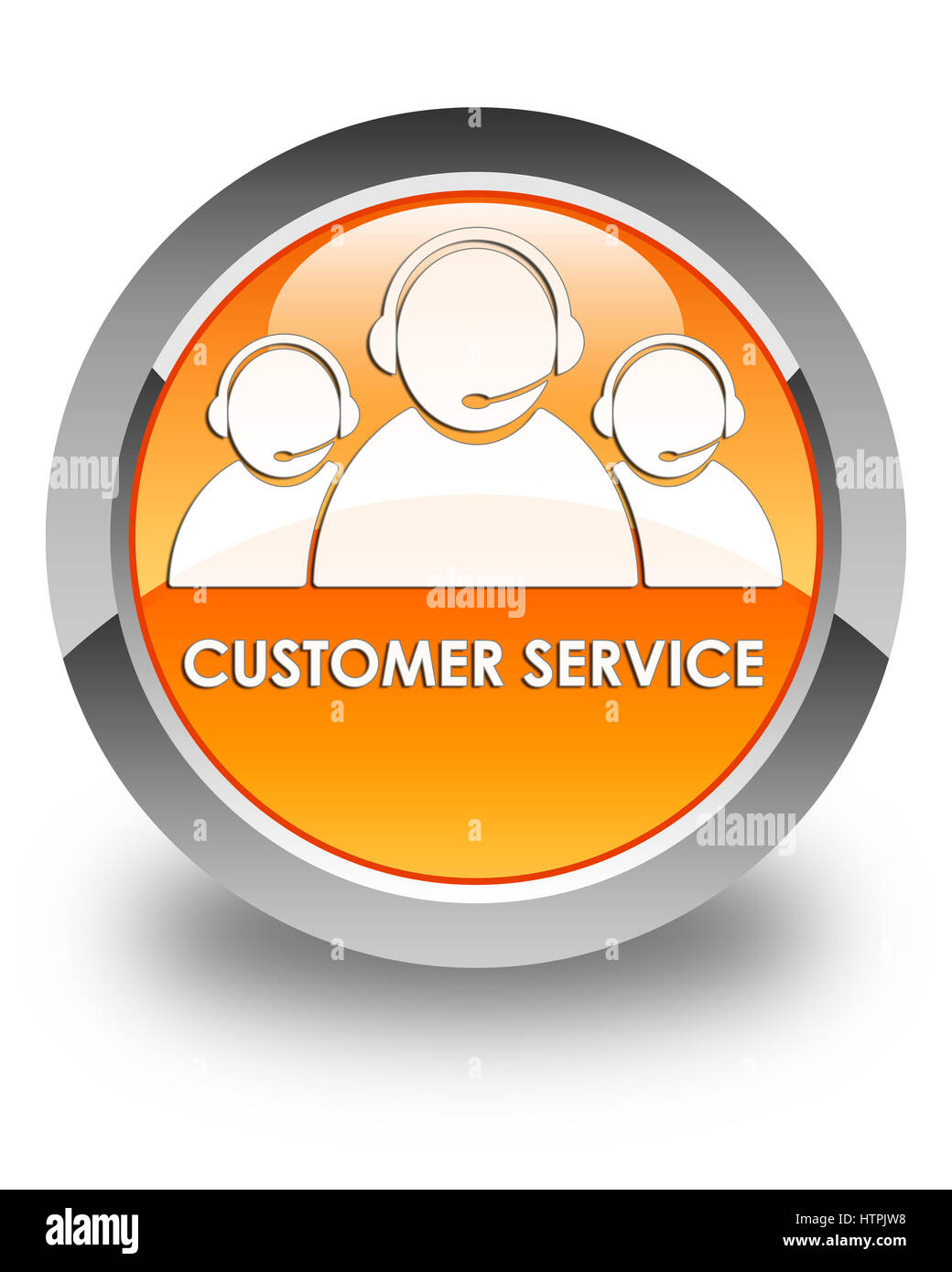 Customer service (team icon) isolated on glossy orange round button ...