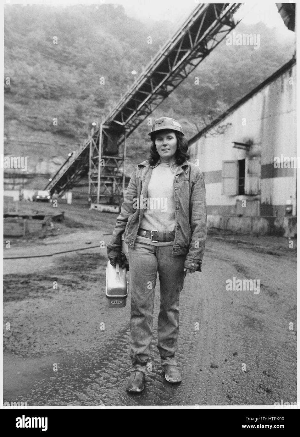 Photograph of Linda King, a roof bolter's helper, at the Bullitt Mine ...