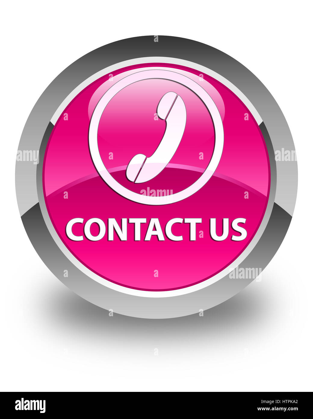 Contact us (phone icon) isolated on glossy pink round button abstract ...