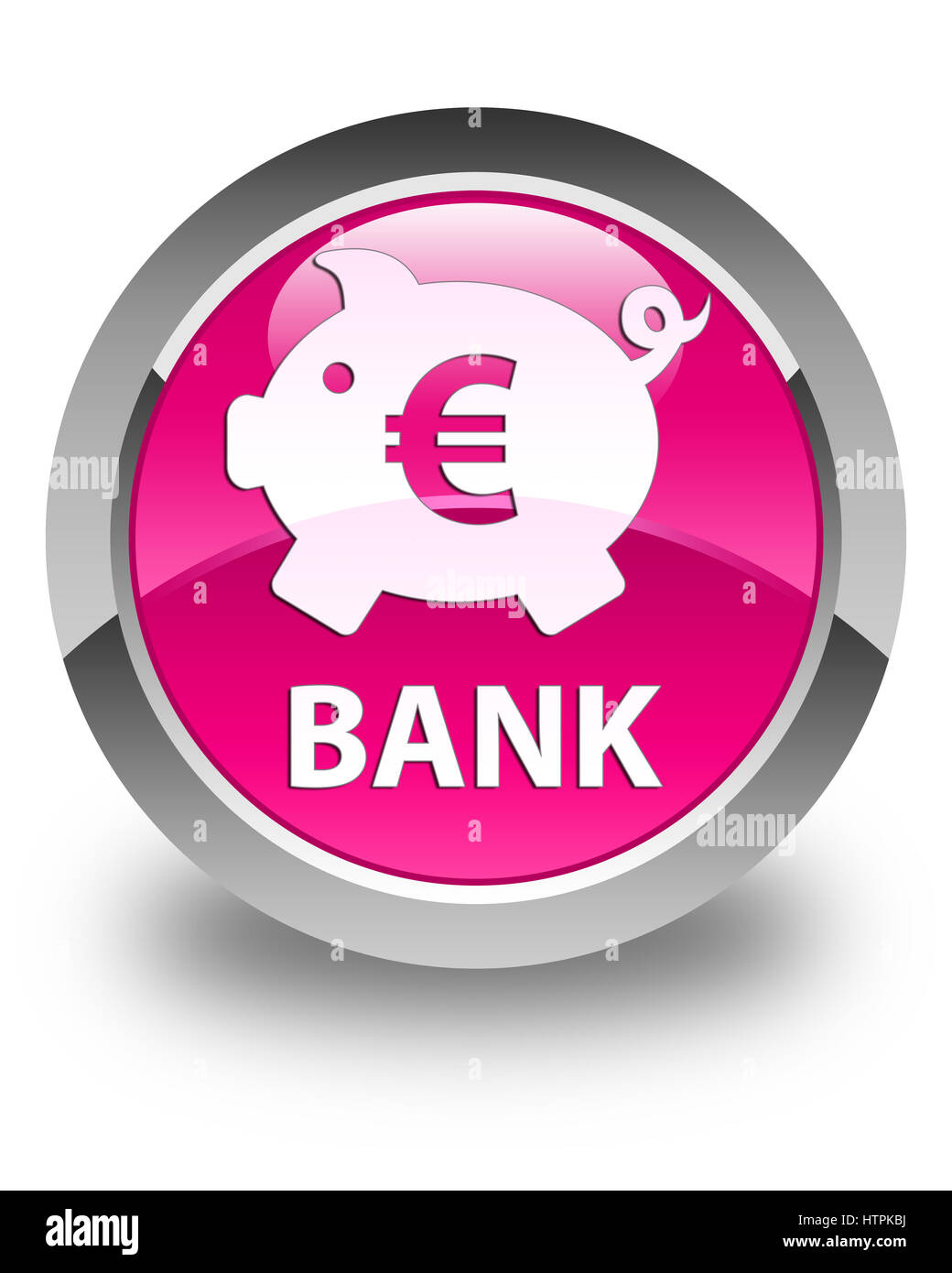 Bank (piggy box euro sign) isolated on glossy pink round button ...