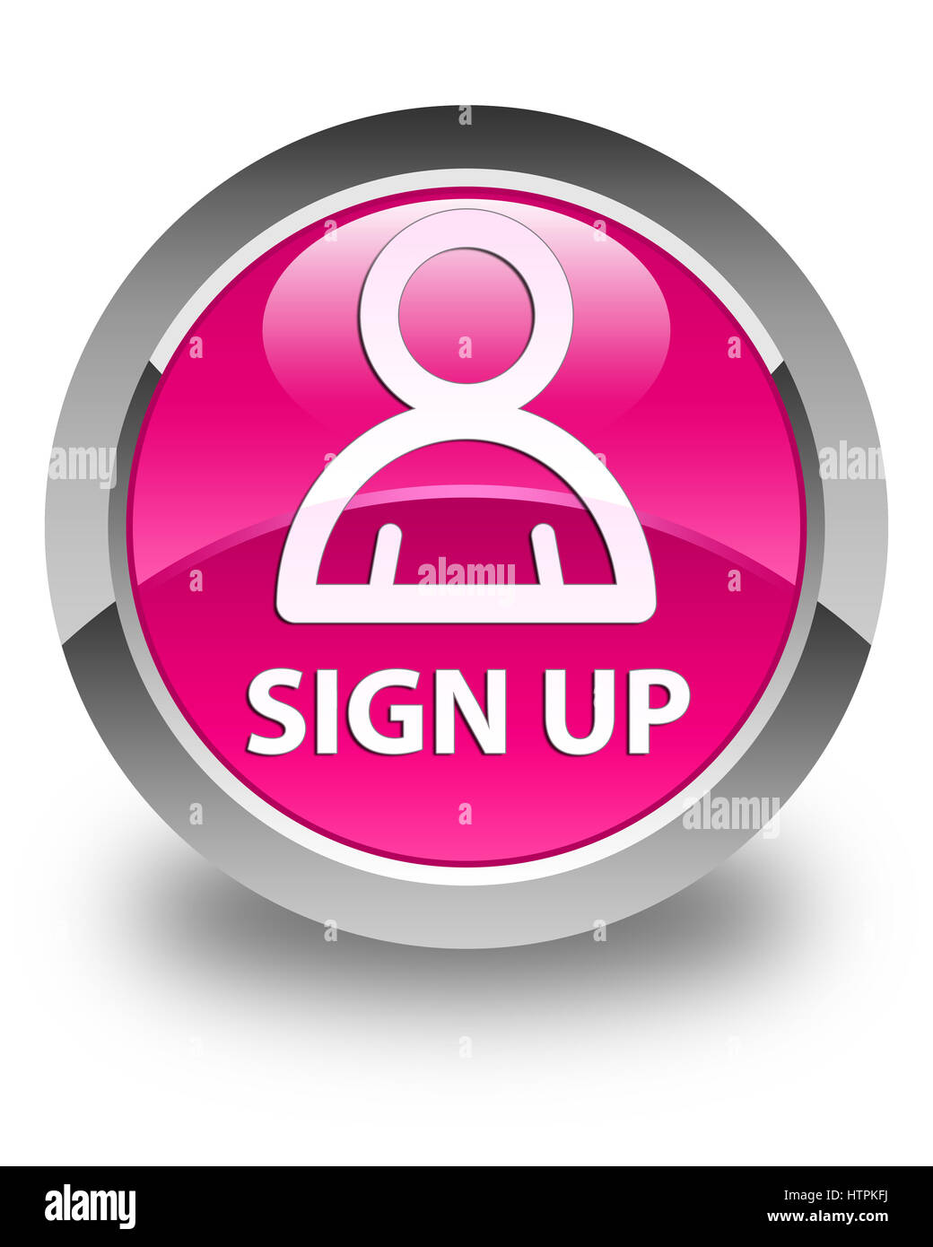 Sign up (member icon) isolated on glossy pink round button abstract ...