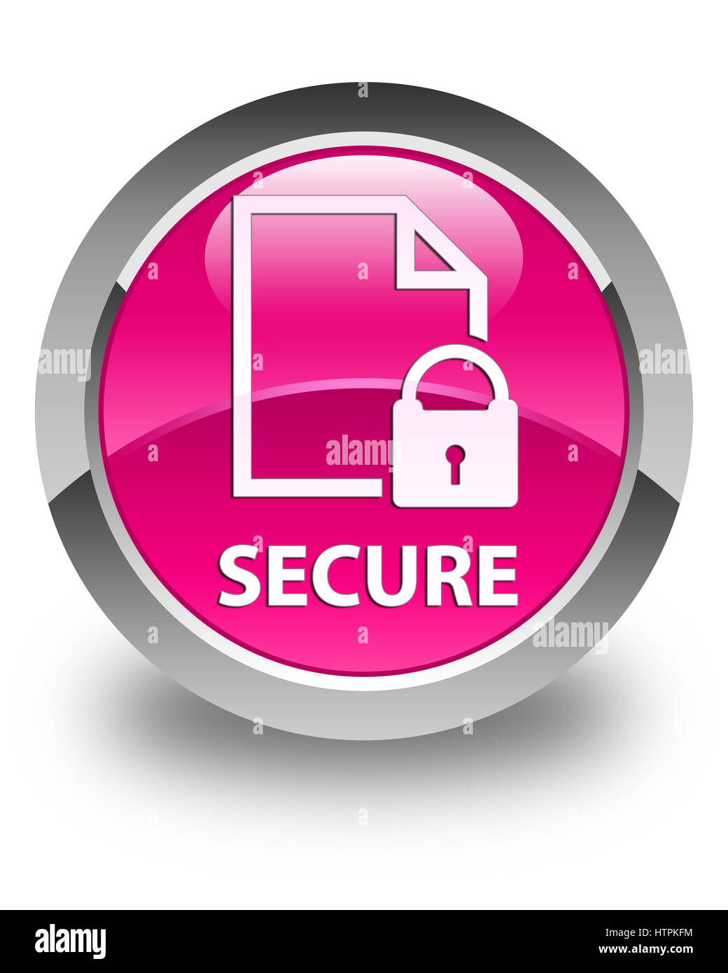 Secure (document page padlock icon) isolated on glossy pink round ...