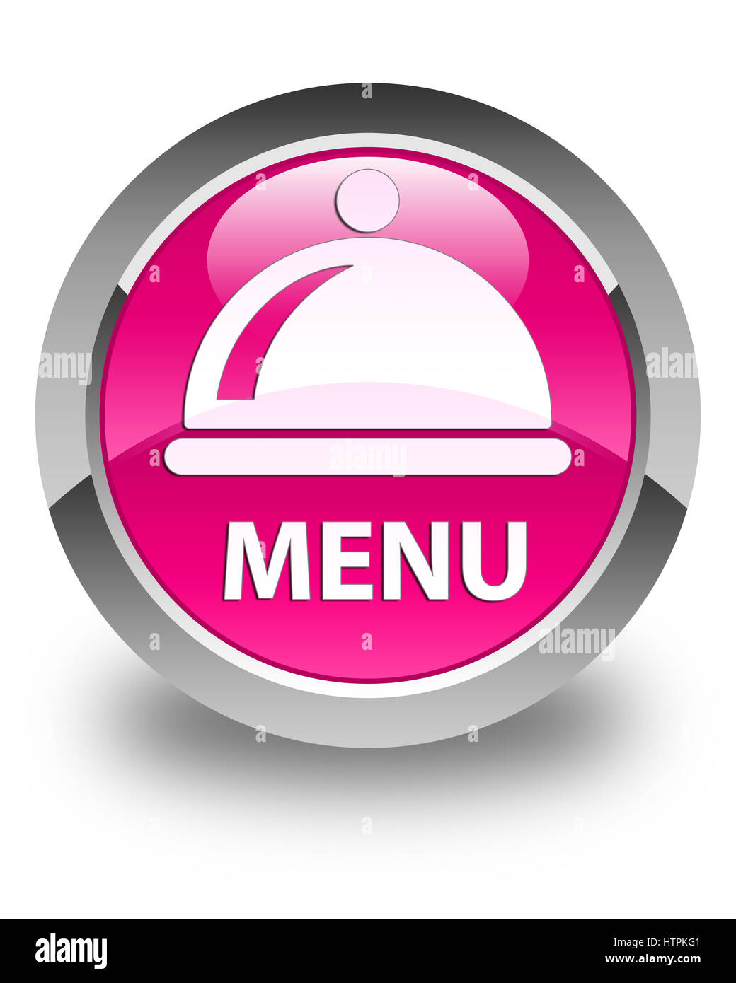 Menu (food dish icon) isolated on glossy pink round button abstract ...