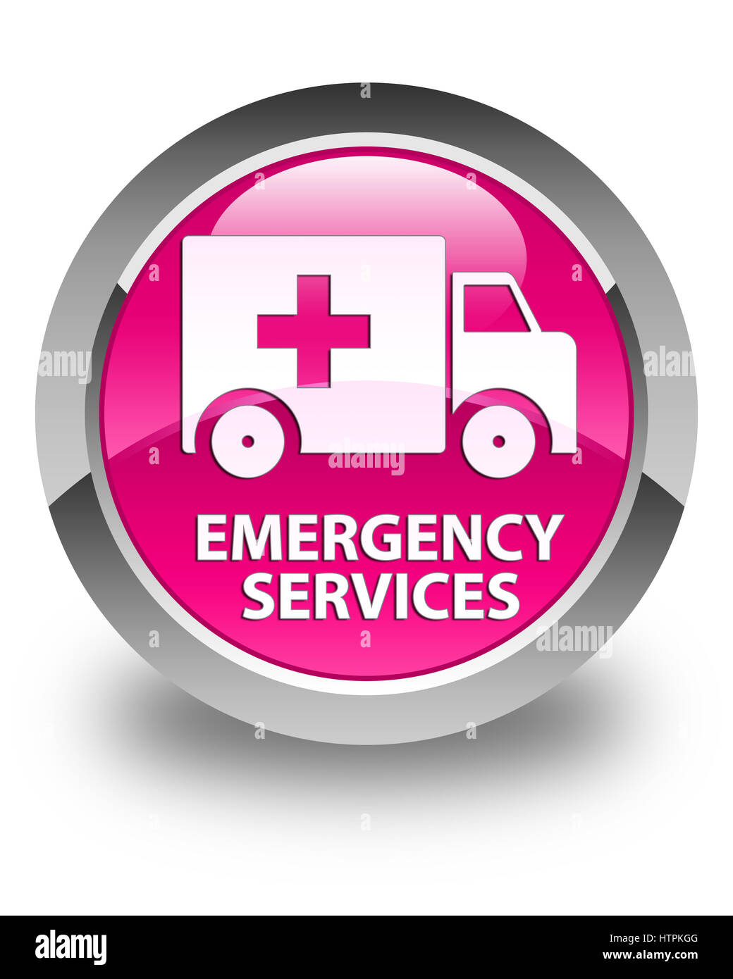 Emergency services isolated on glossy pink round button abstract ...