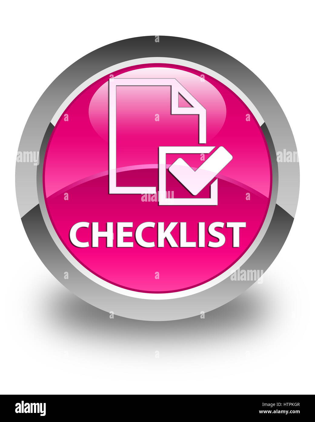 Checklist isolated on glossy pink round button abstract illustration ...