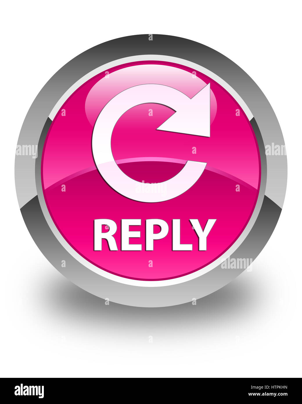 Reply (rotate arrow icon) isolated on glossy pink round button abstract ...