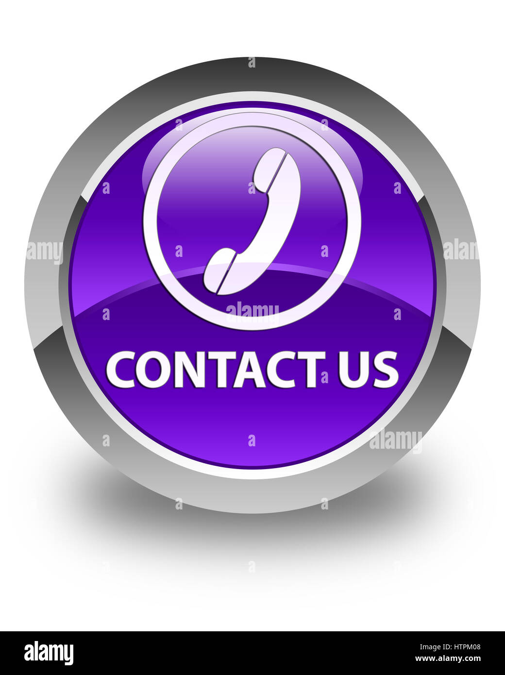 Contact us (phone icon) isolated on glossy purple round button abstract ...