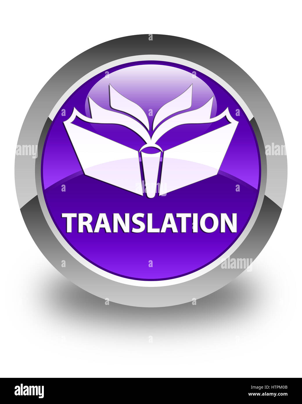 Translation isolated on glossy purple round button abstract ...