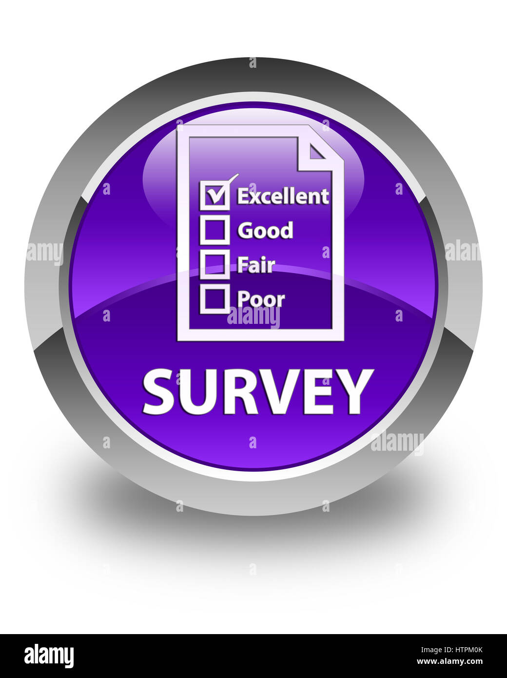 Survey (questionnaire icon) isolated on glossy purple round button ...