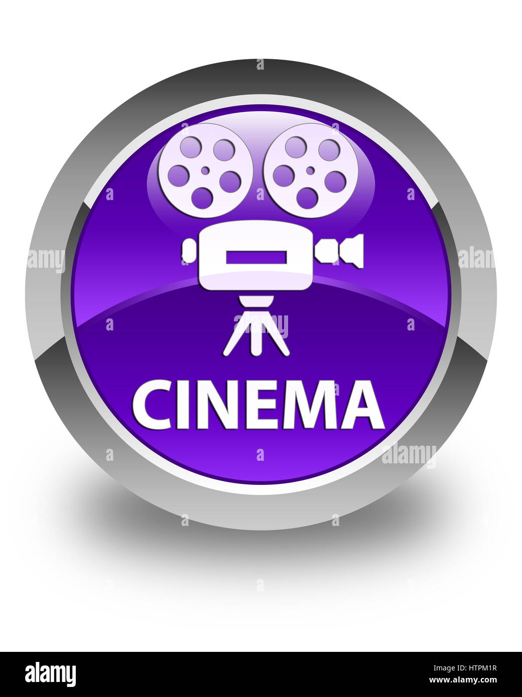 Cinema (video camera icon) isolated on glossy purple round button ...