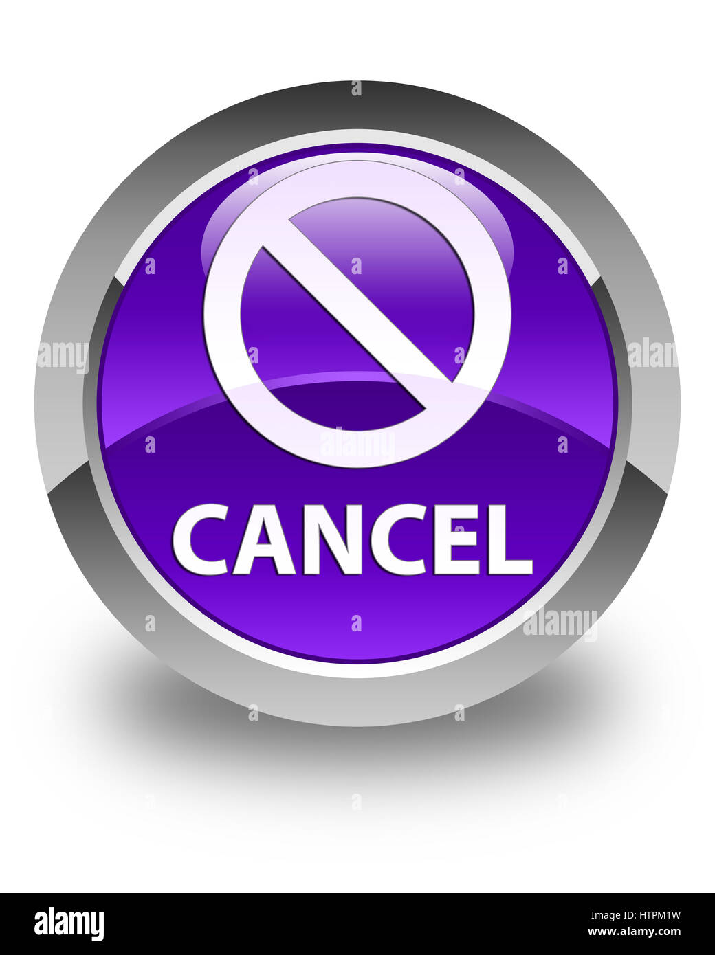 Cancel (prohibition sign icon) isolated on glossy purple round button ...