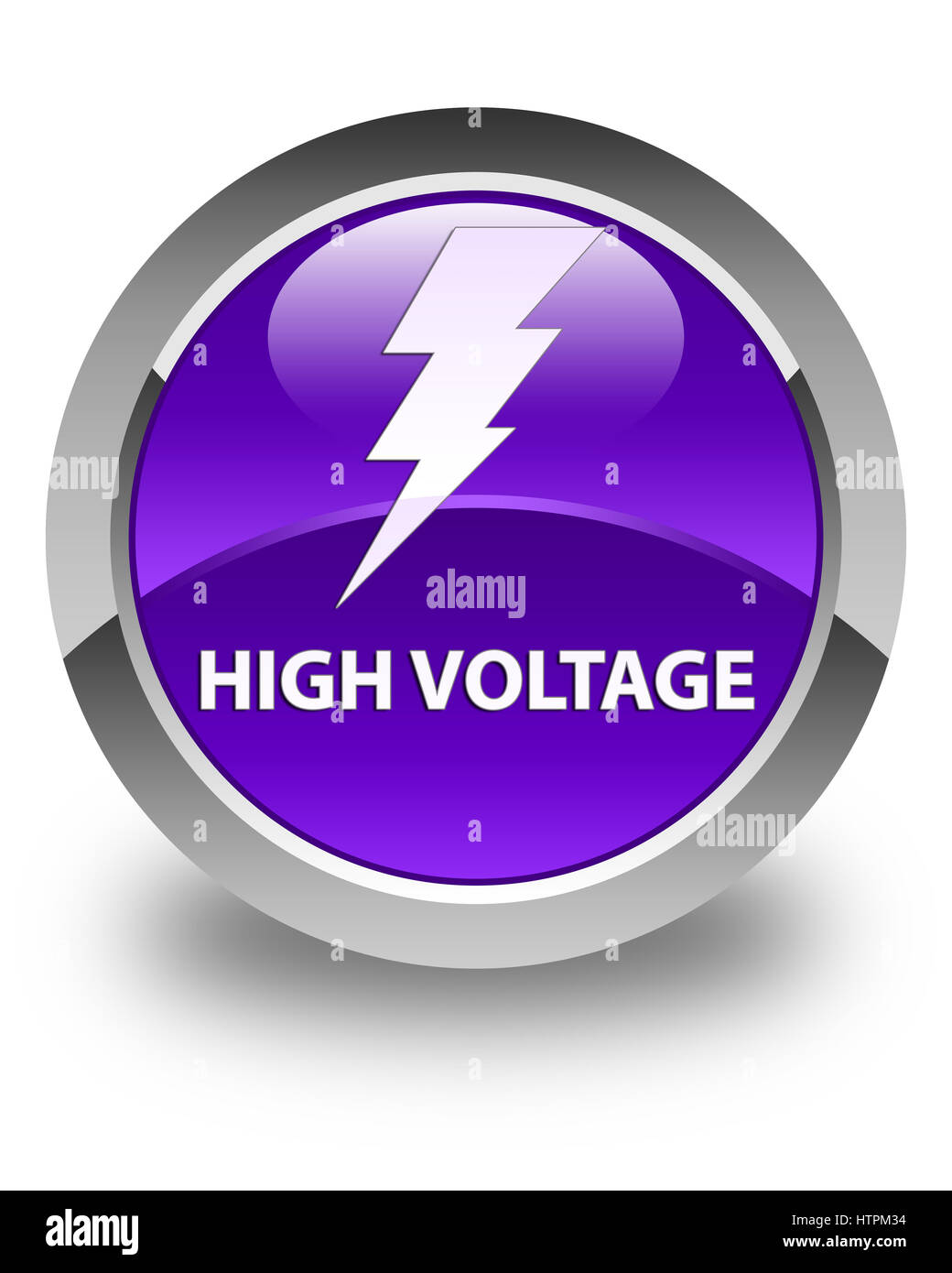 High voltage (electricity icon) isolated on glossy purple round button ...