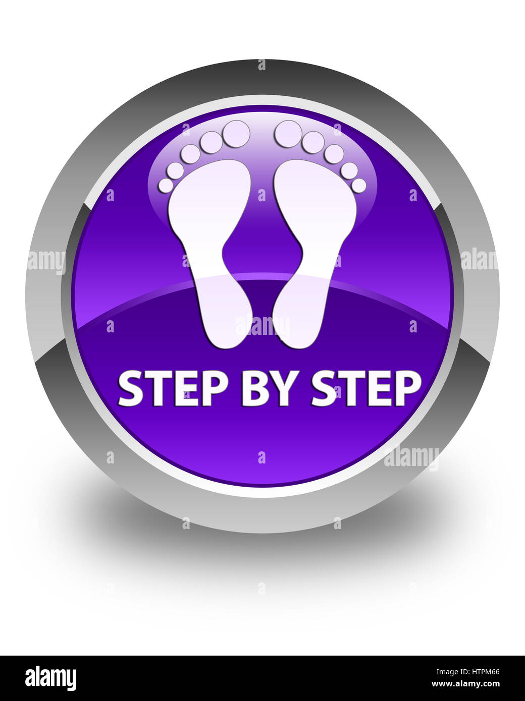 Step by step (footprint icon) isolated on glossy purple round button ...