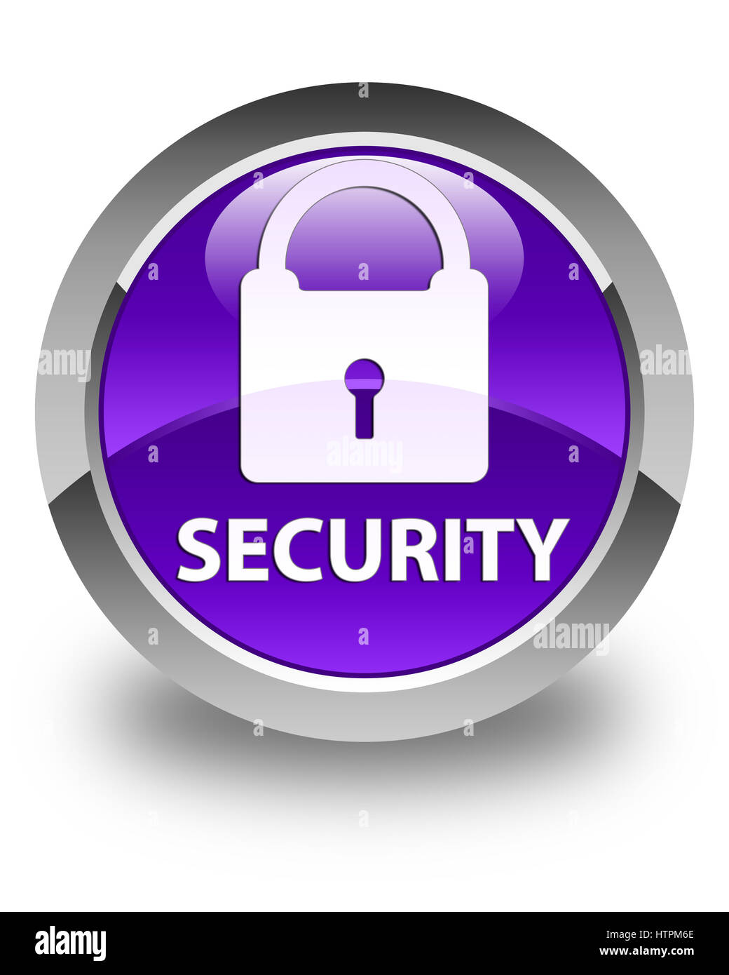 Security (padlock icon) isolated on glossy purple round button abstract ...