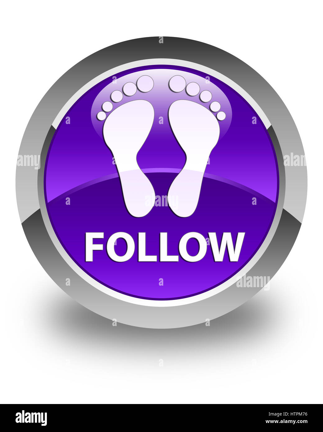 Follow (footprint icon) isolated on glossy purple round button abstract ...