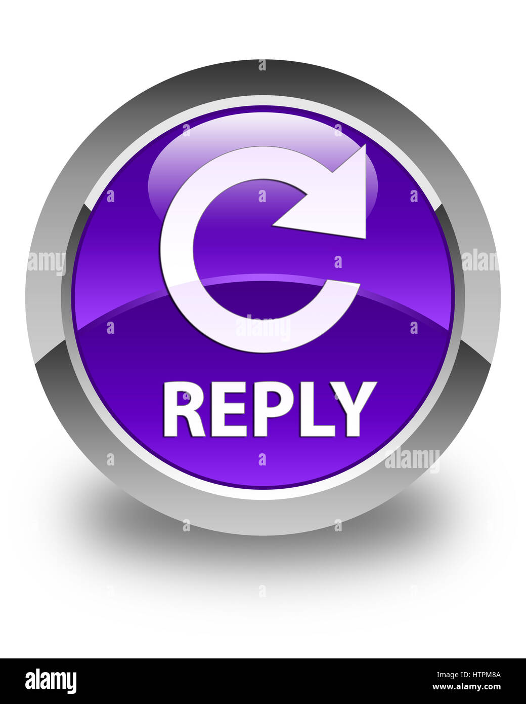Reply (rotate arrow icon) isolated on glossy purple round button ...