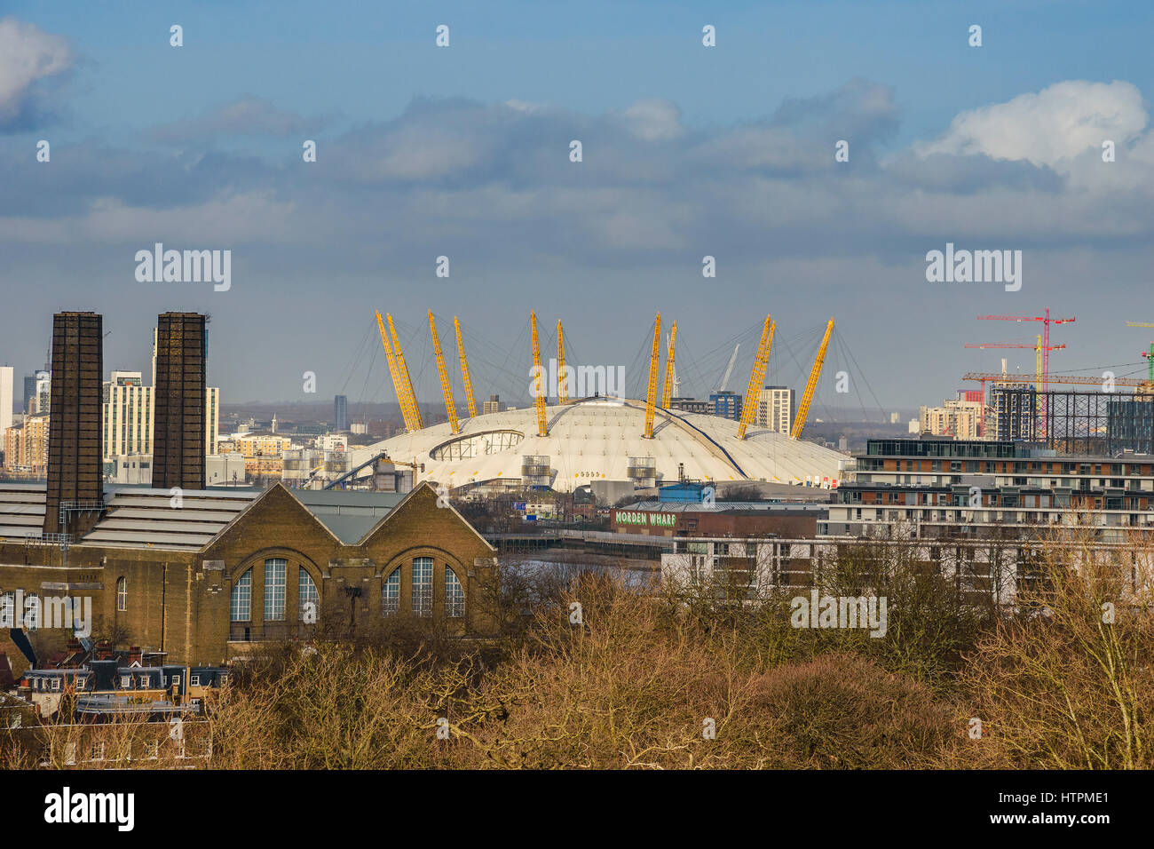 The outside of the O2 Arena in London from across the River Thames ...