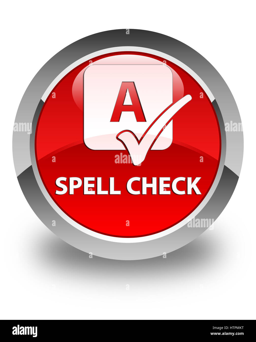 Spell check isolated on glossy red round button abstract illustration ...