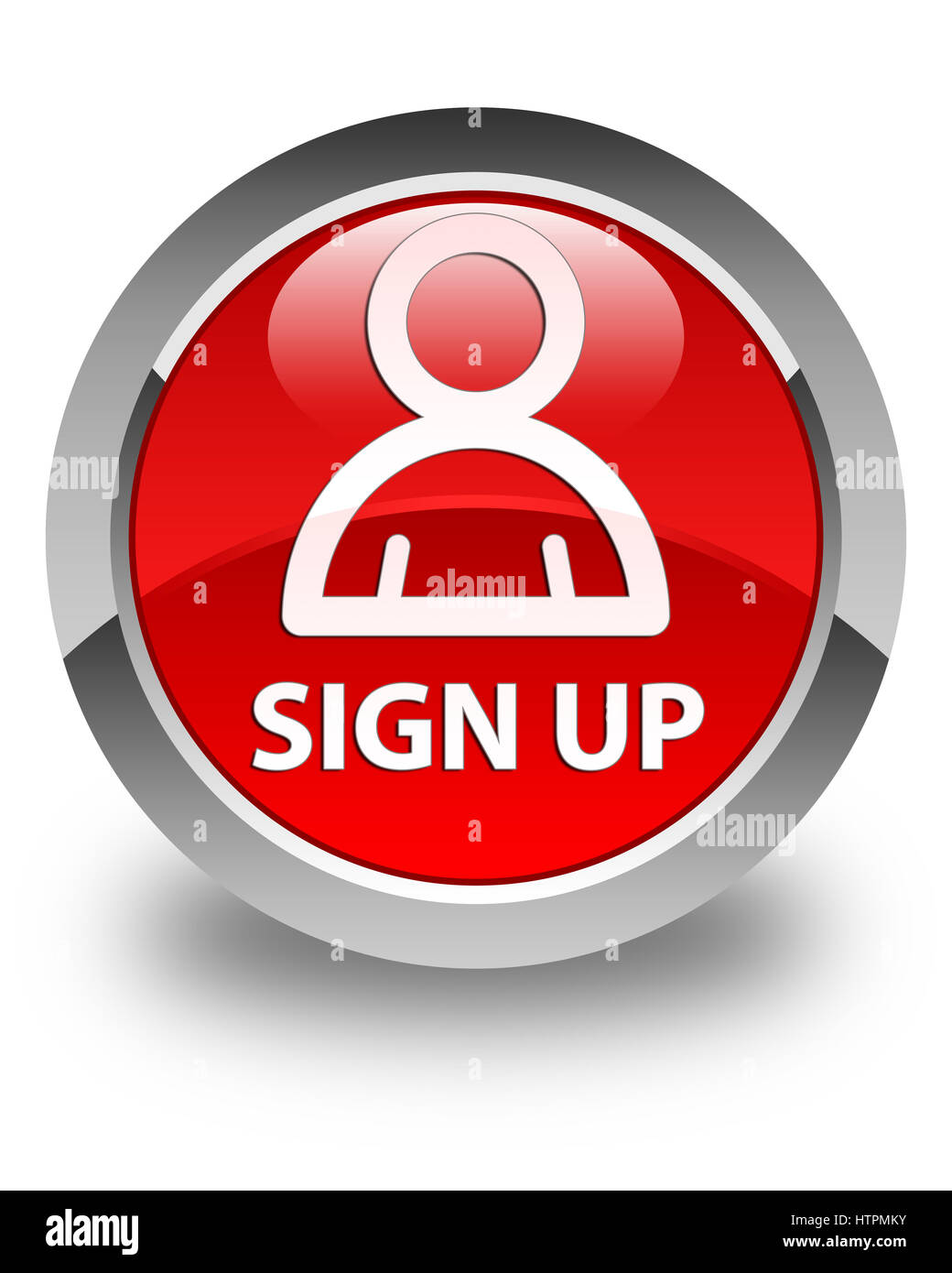 Sign up (member icon) isolated on glossy red round button abstract ...