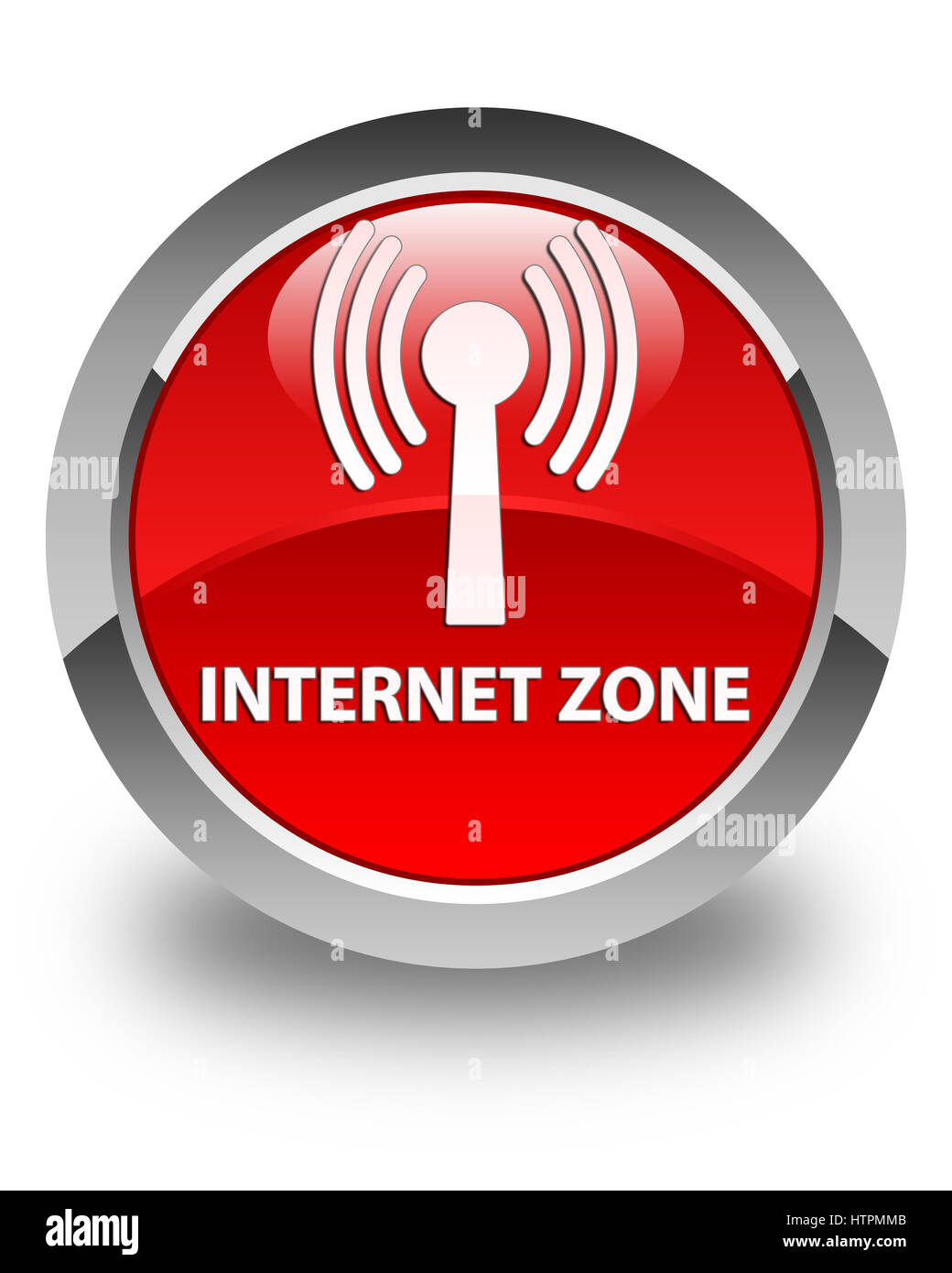 Internet zone (wlan network) isolated on glossy red round button ...