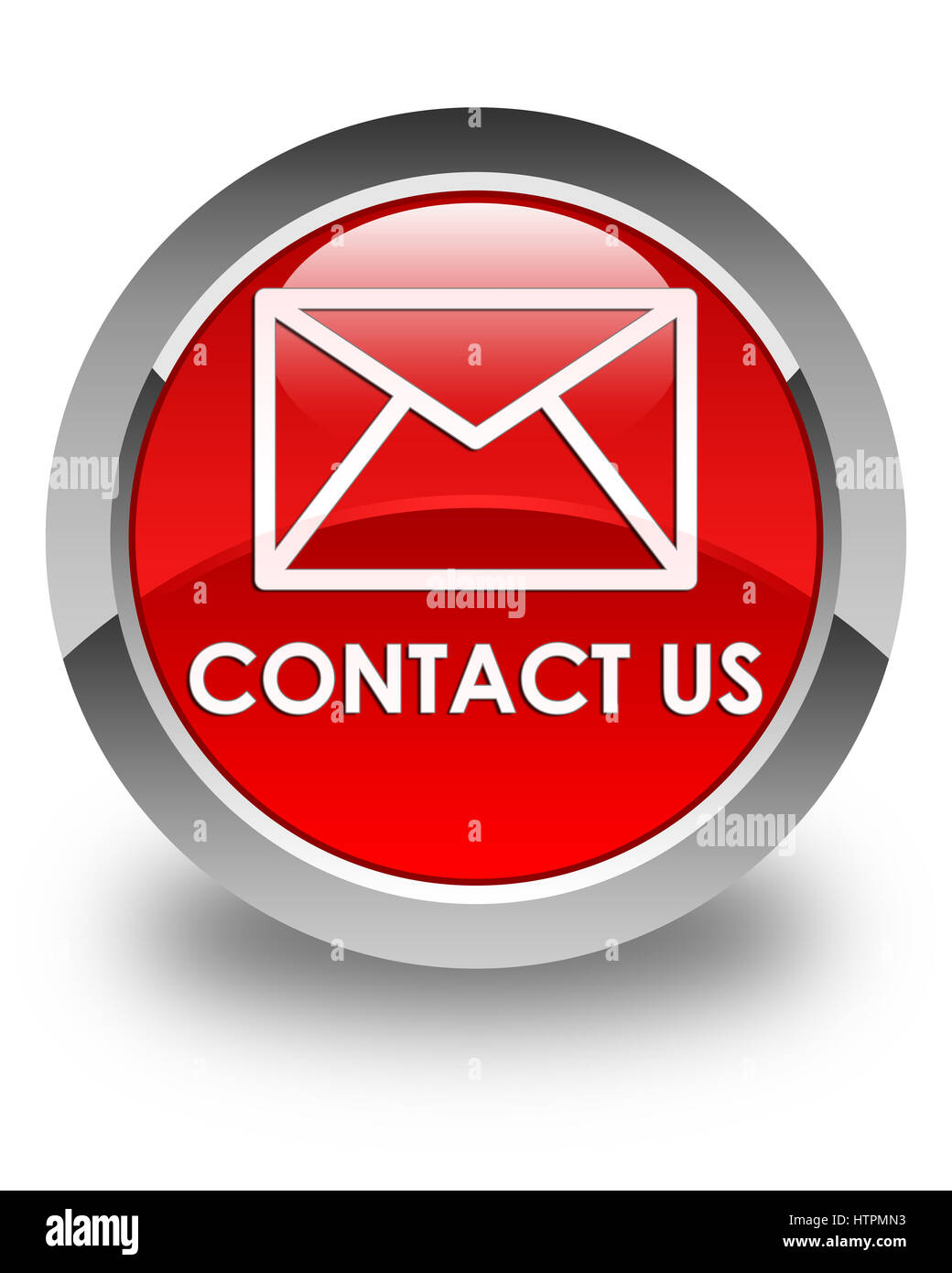 Contact us (email icon) isolated on glossy red round button abstract ...