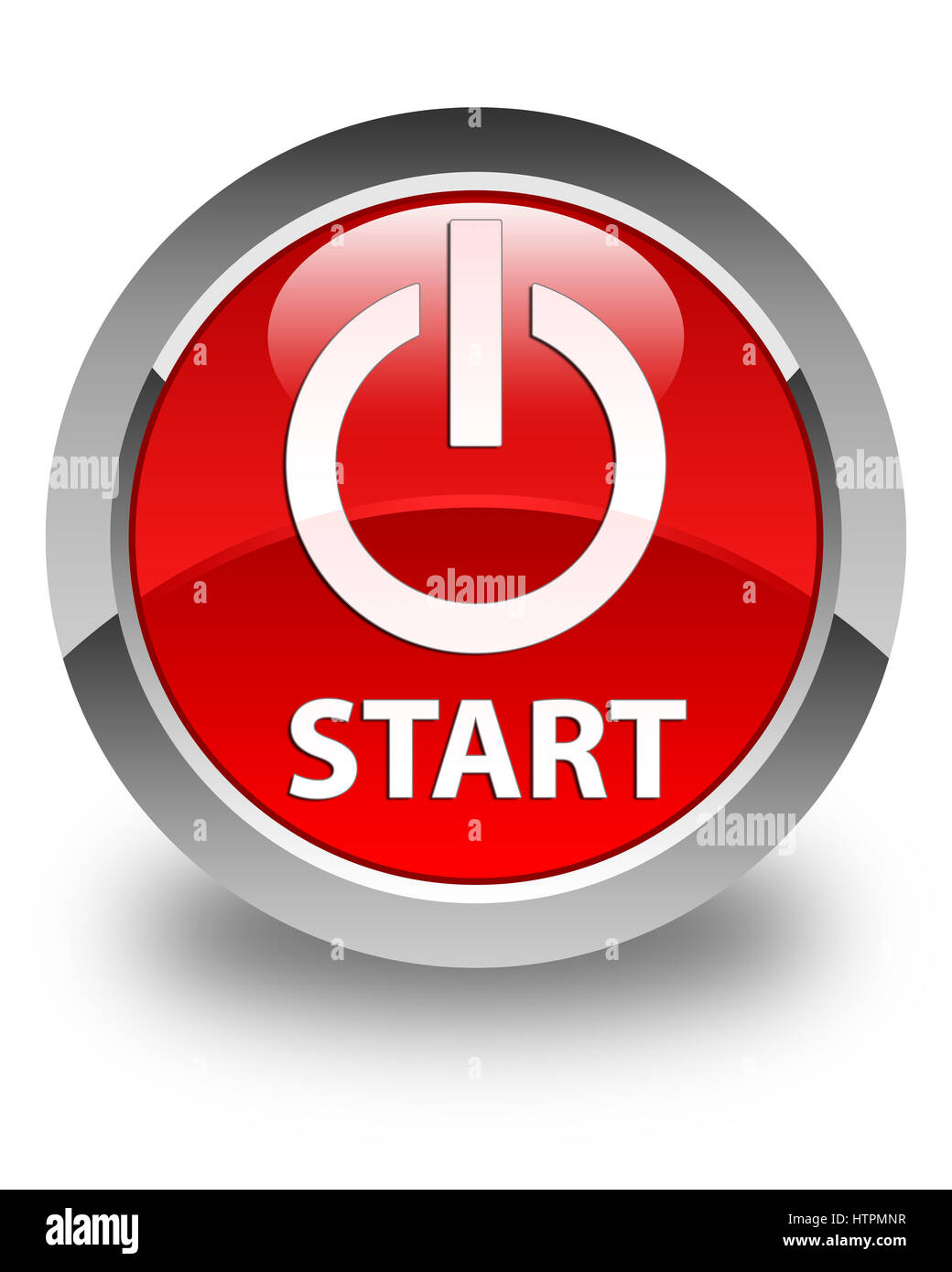 Start (power icon) isolated on glossy red round button abstract ...