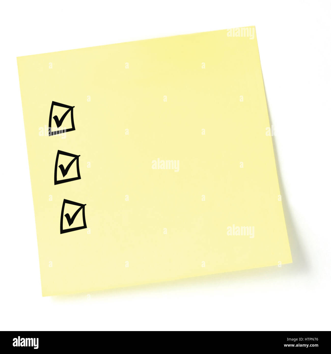Yellow sticker checklist, black check boxes and tick marks, isolated ...