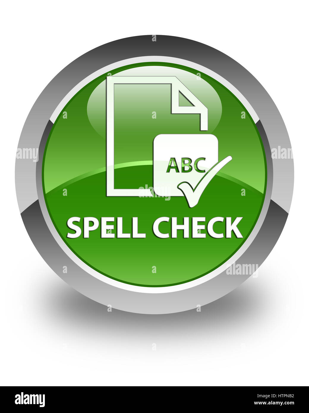 Spell check document isolated on glossy soft green round button ...