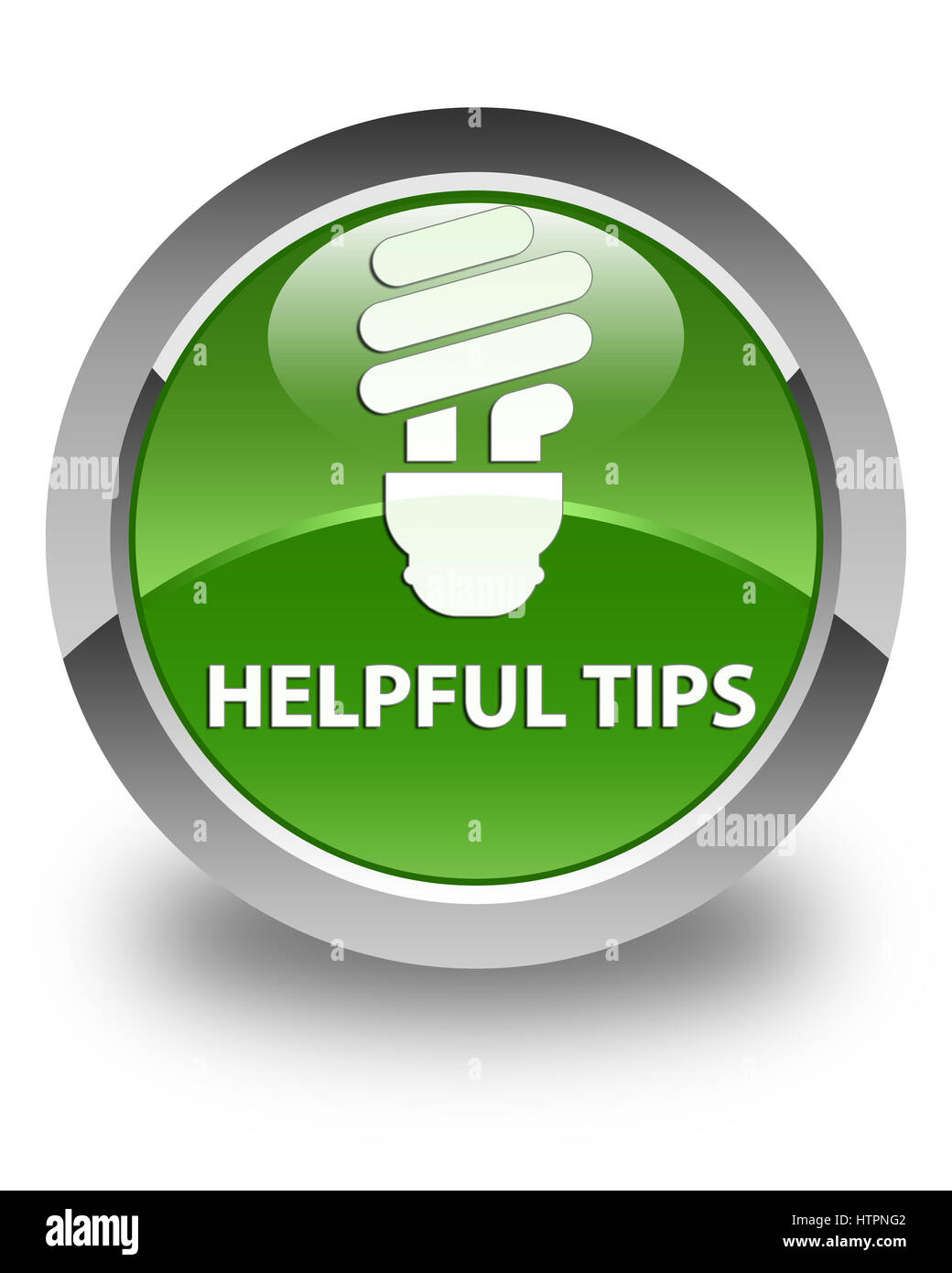 Helpful tips (bulb icon) isolated on glossy soft green round button ...