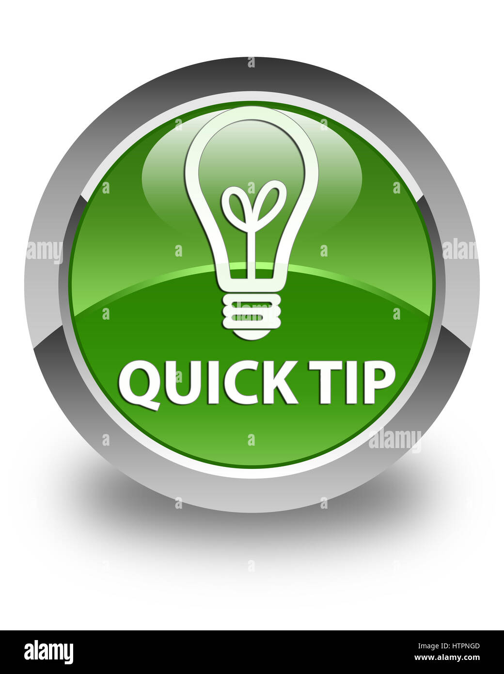 Quick tip (bulb icon) isolated on glossy soft green round button ...