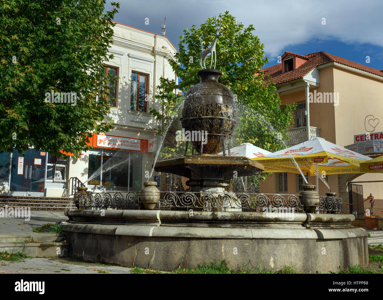 Signagi, Georgia - Sent 15, 2016: Fountain in center of Signagi or ...