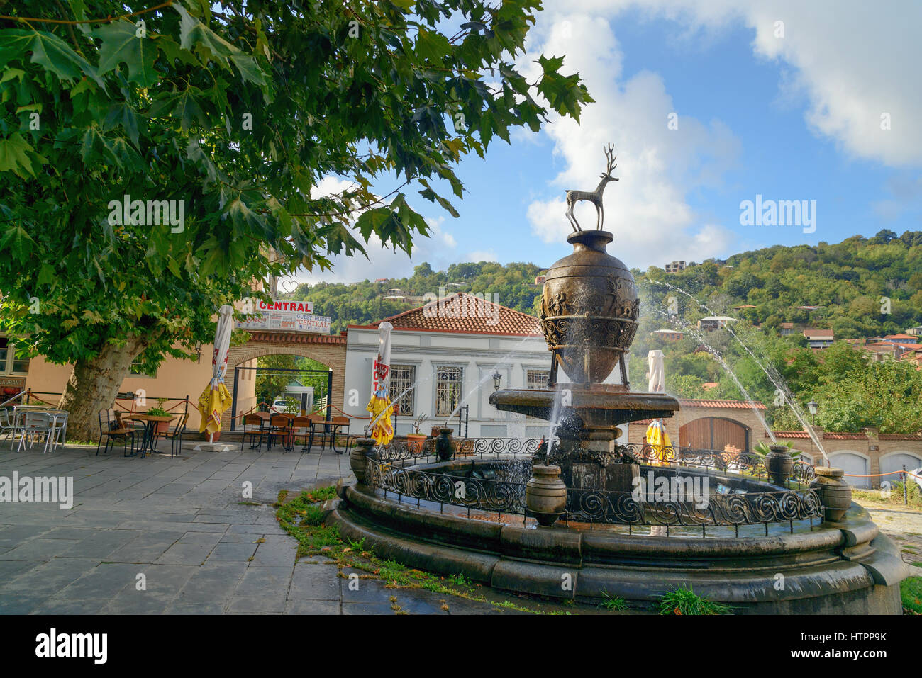 Signagi, Georgia - Sent 17, 2016: Fountain in center of Signagi or ...