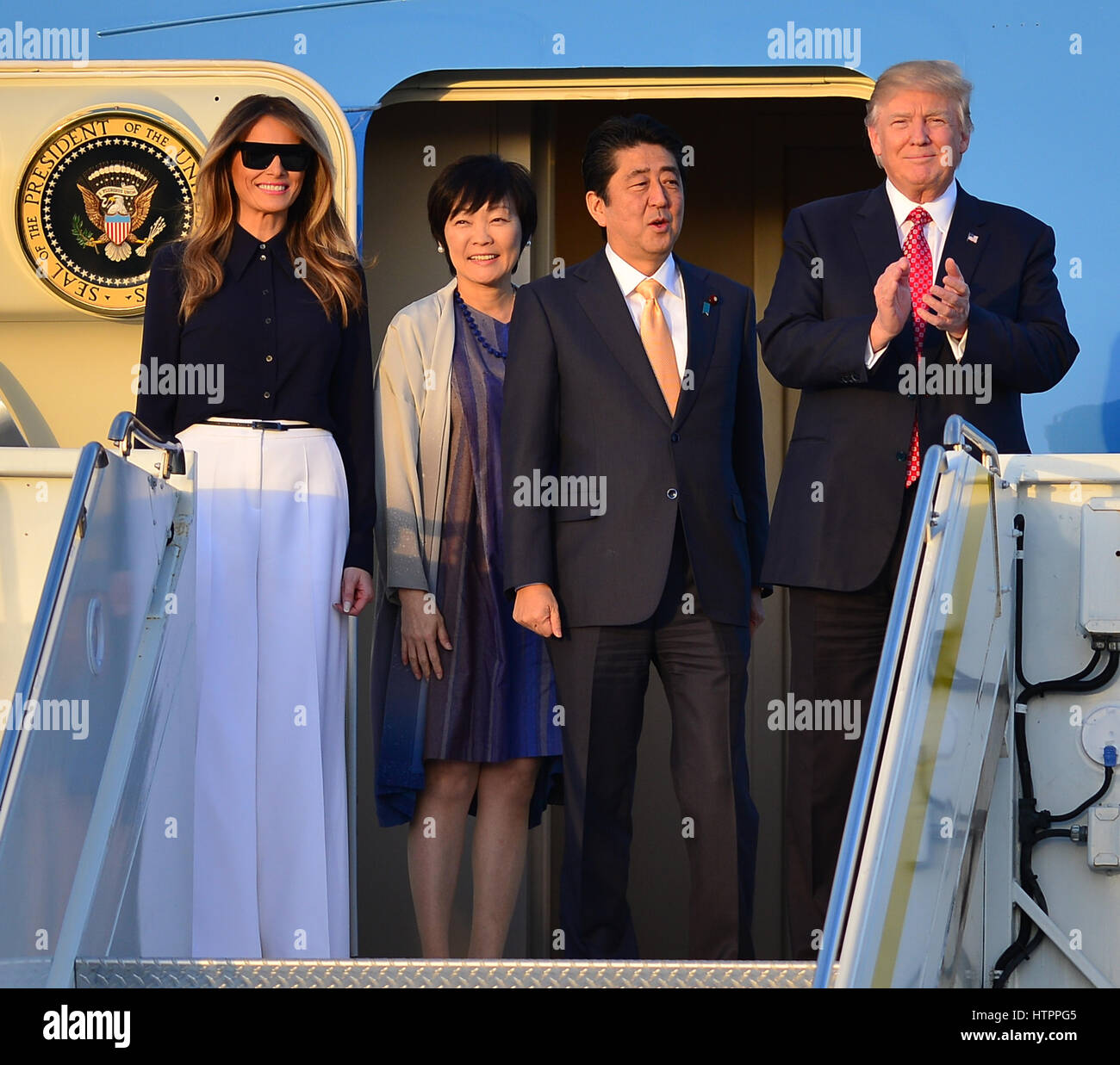 U.S. President Donald Trump and his wife Melania Trump arrive and ...