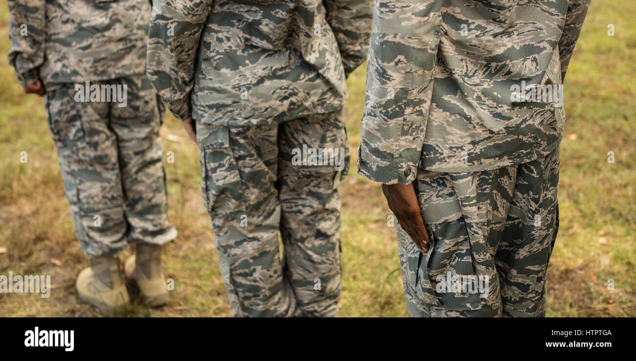 Group of military soldiers standing in line at boot camp Stock Photo ...