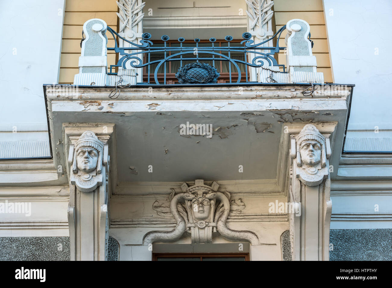 Facade details of residential building on Gertrudes Street in Riga ...
