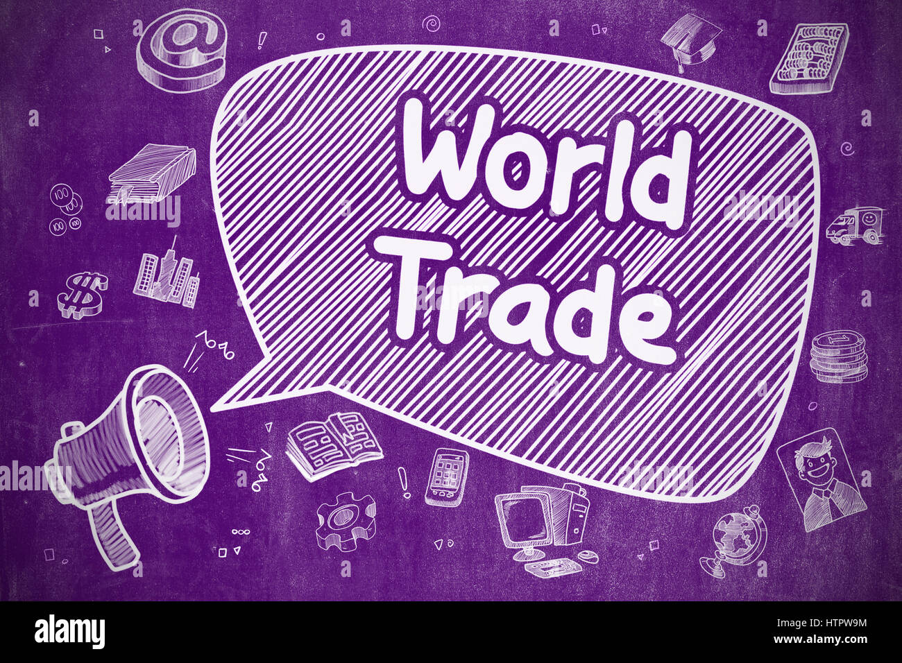 World Trade - Cartoon Illustration on Purple Chalkboard Stock Photo - Alamy