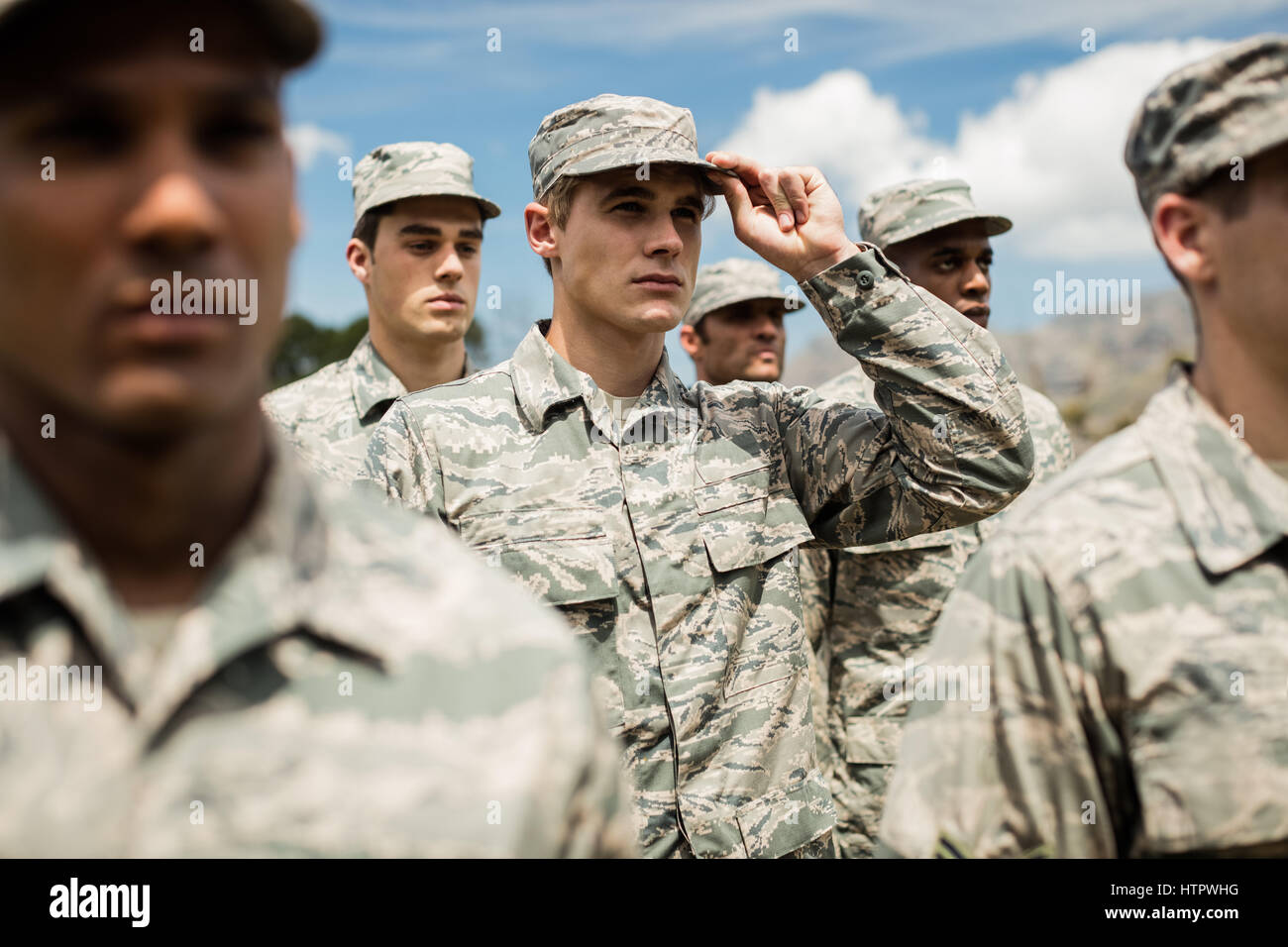 Group of military soldiers standing in boot camp Stock Photo - Alamy