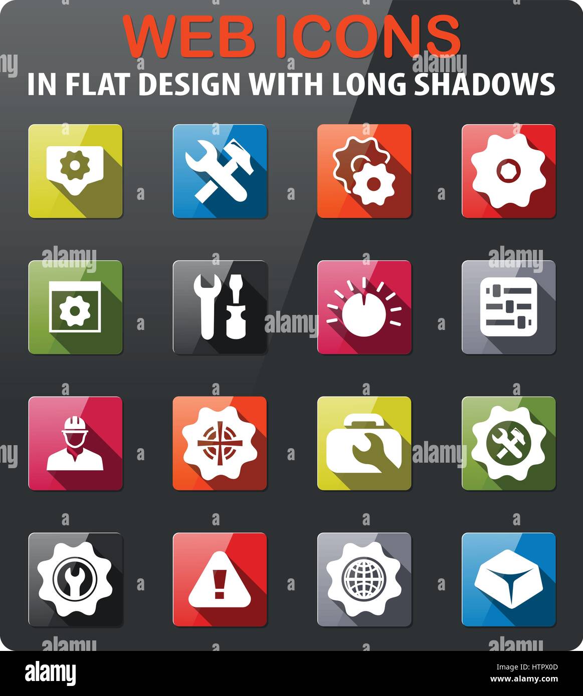 settings icons set in flat design with long shadow Stock Vector Image ...