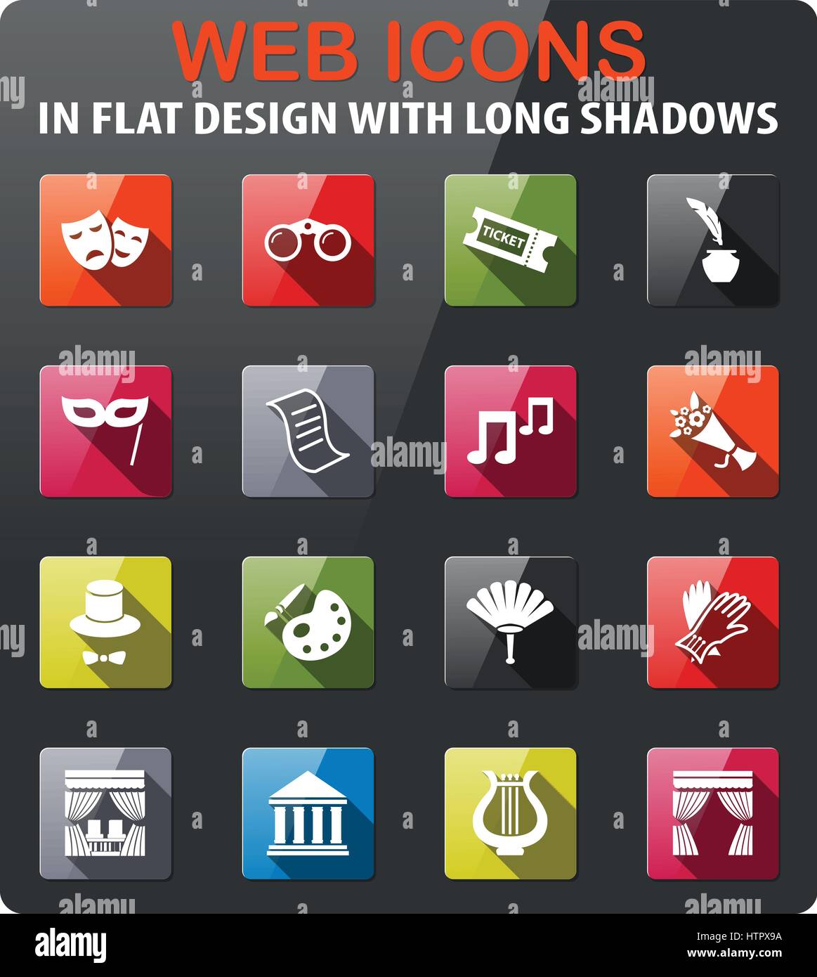 theater icons set in flat design with long shadow Stock Vector Image ...