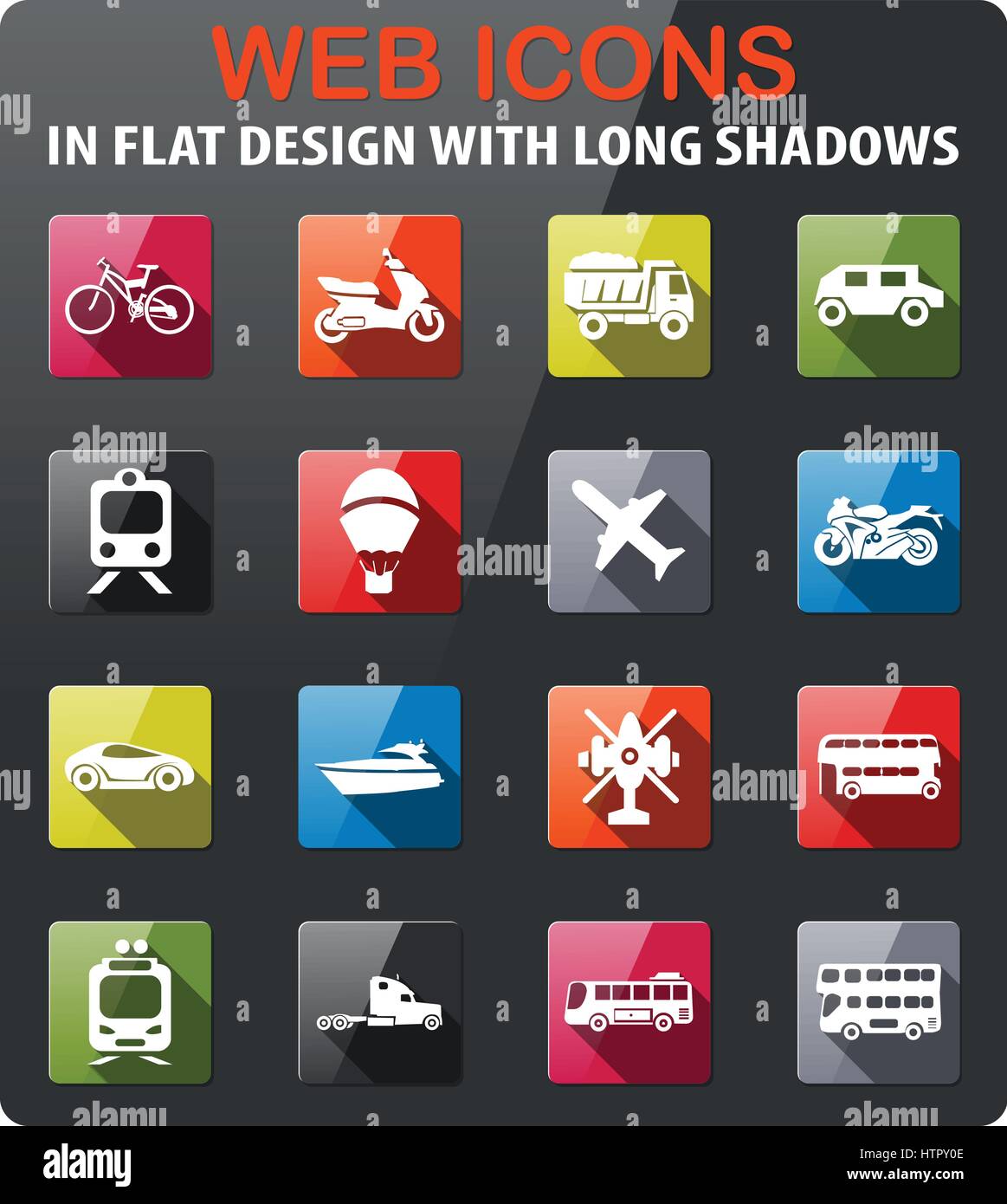 transport types icons set in flat design with long shadow Stock Vector ...