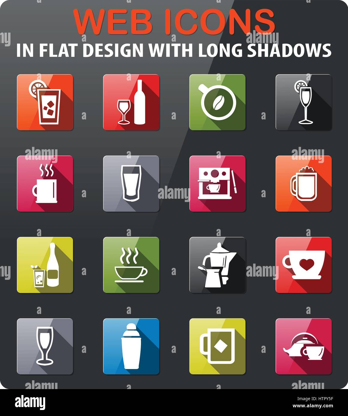 utensils for beverage icons set in flat design with long shadows Stock ...