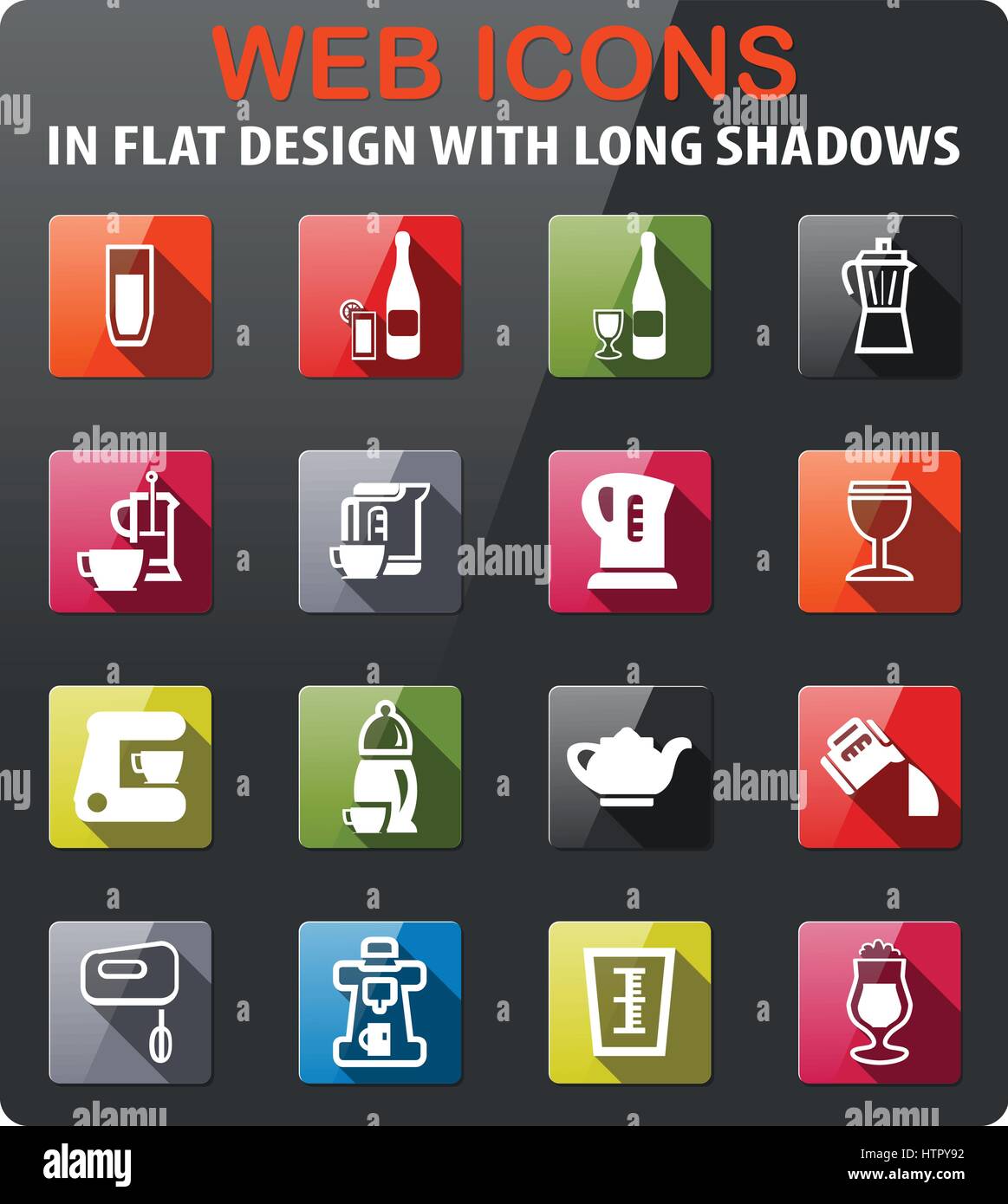utensils for beverage icons set in flat design with long shadows Stock ...