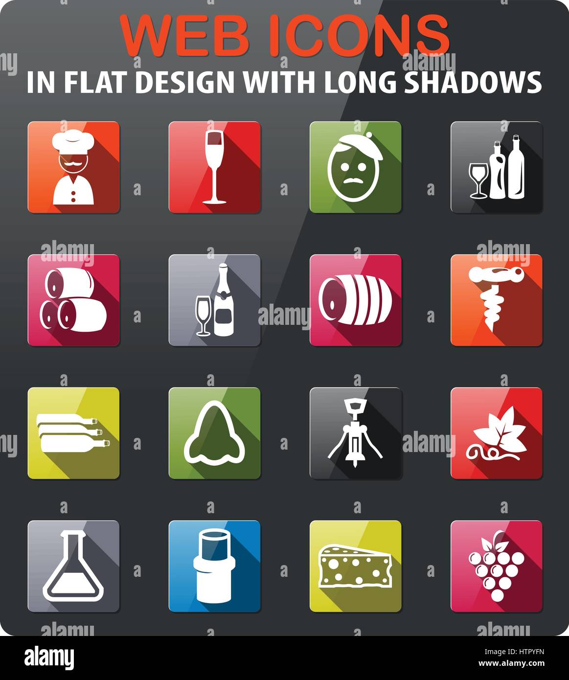 vineyard icons set in flat design with long shadow Stock Vector Image ...